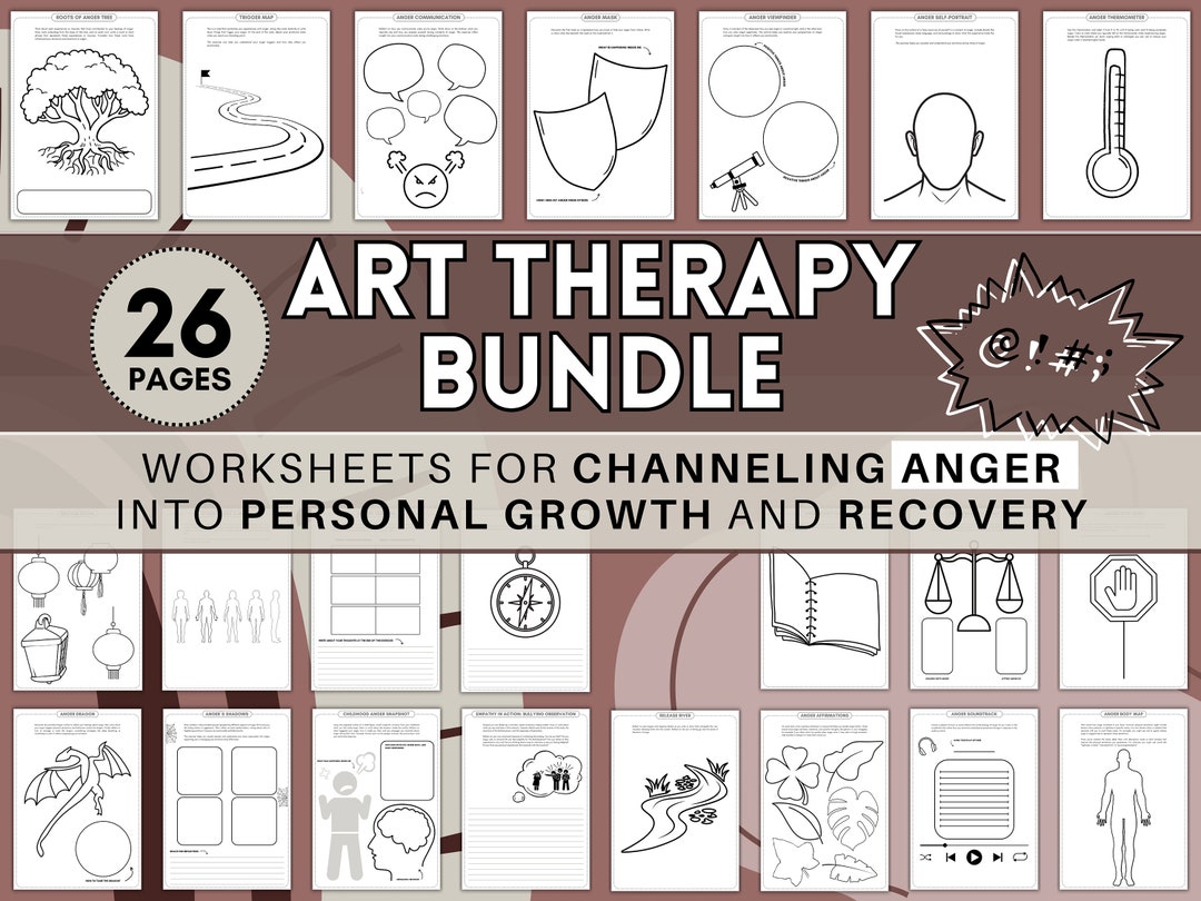 Art Therapy Worksheet Bundle, CBT Counseling Tools for Anger Management ...
