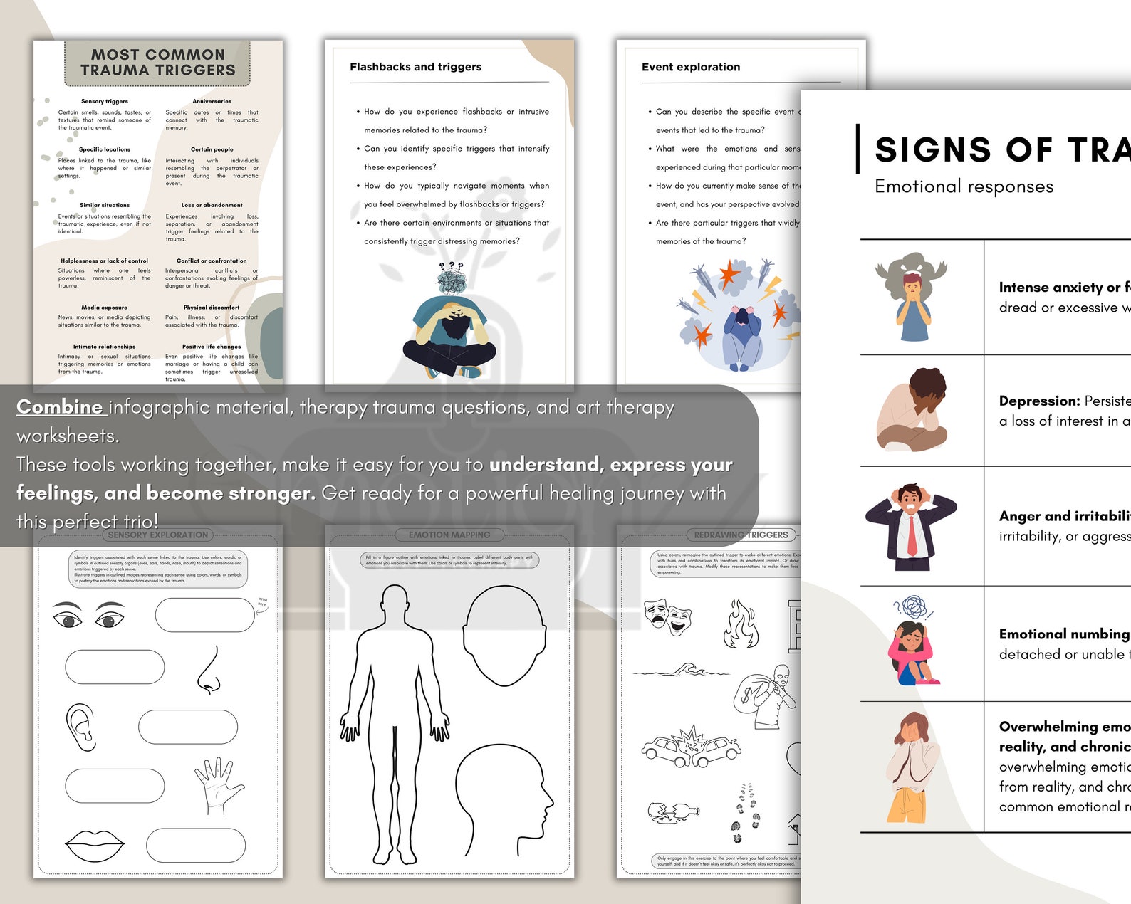 Trauma Healing Bundle, Printable Art Therapy Worksheets, CBT ...