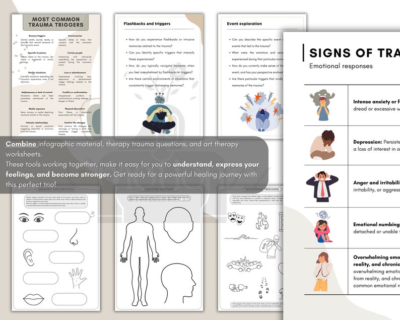 Trauma Healing Bundle, Printable Art Therapy Worksheets, CBT ...