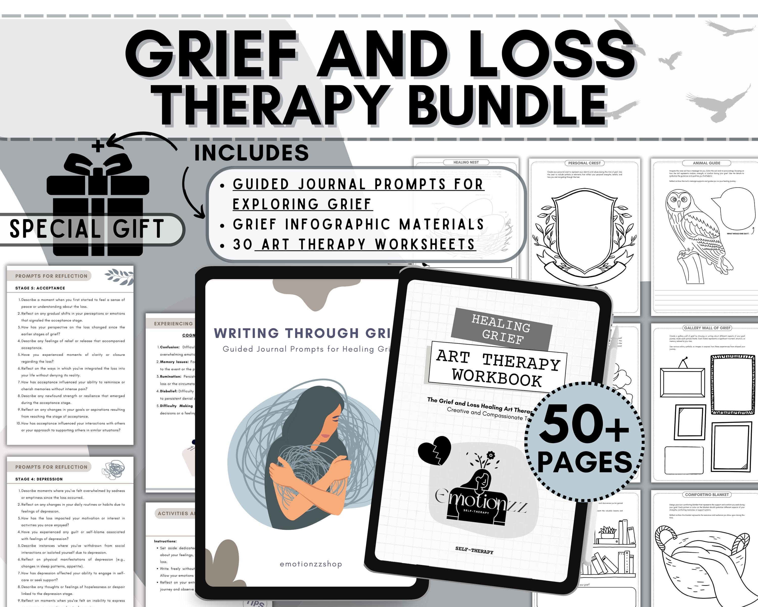 Printable Art Therapy Worksheets, Grief Healing Bundle CBT Infographics, Self Healing Resources ...