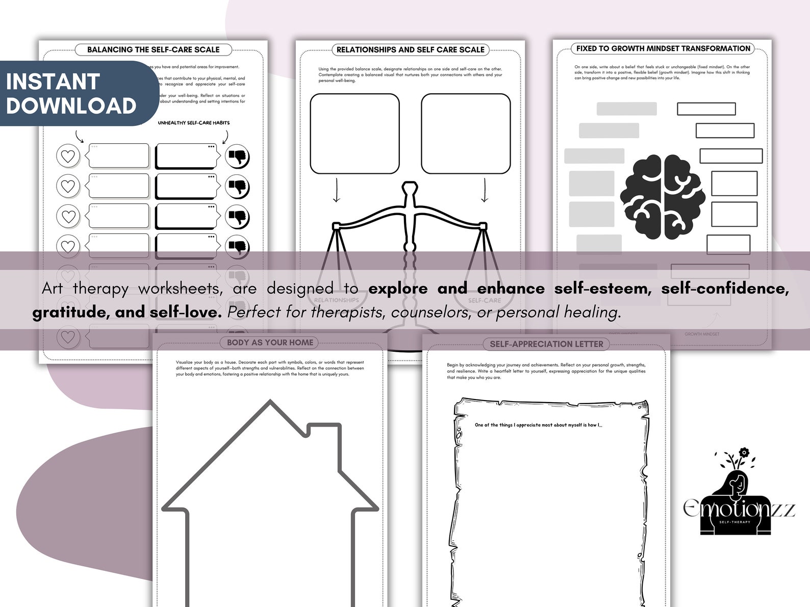 Printable Art Therapy Bundle, Emotional Regulation Worksheets, CBT Tool ...