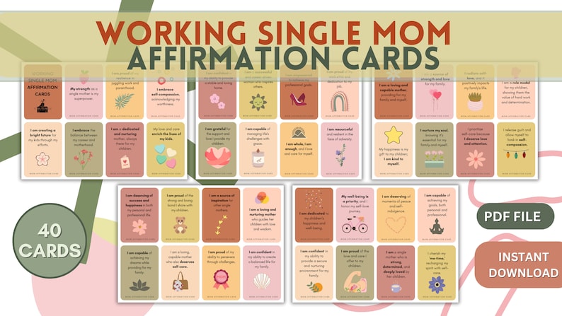 Single Mom Affirmation Cards: 40 Printable Flashcards (PDF) - Etsy