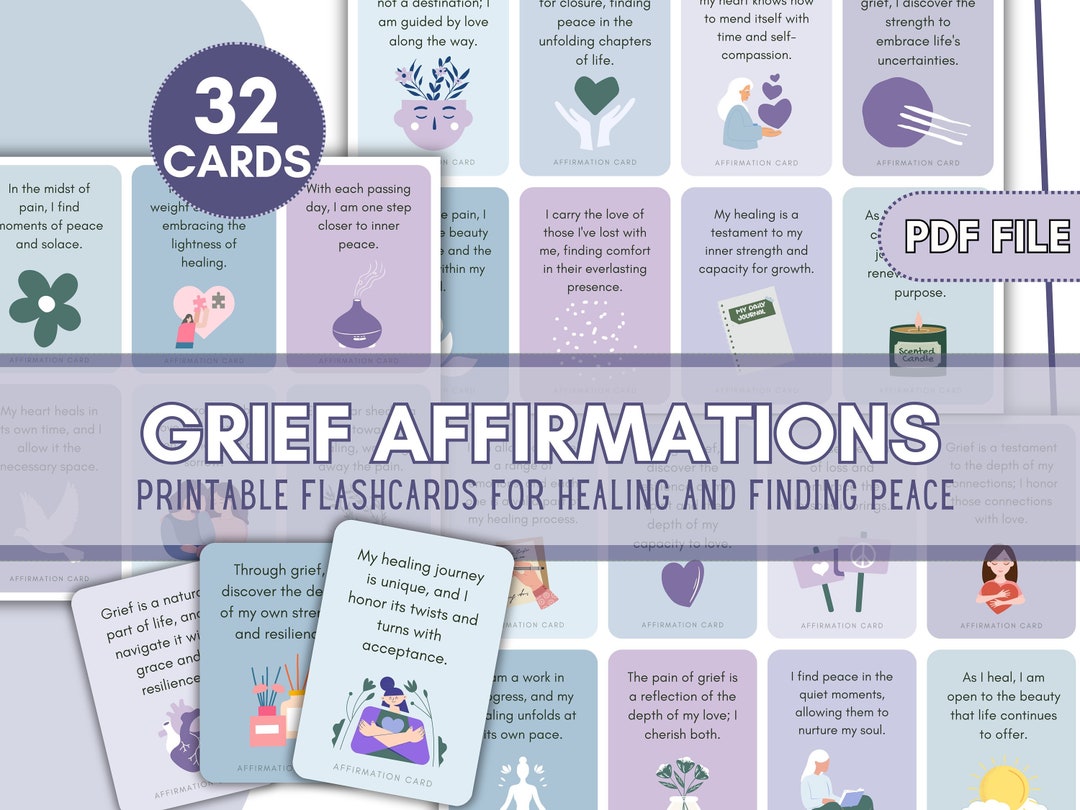 Grief Affirmation Cards, CBT Therapy Printable Tool, Emotional Support ...