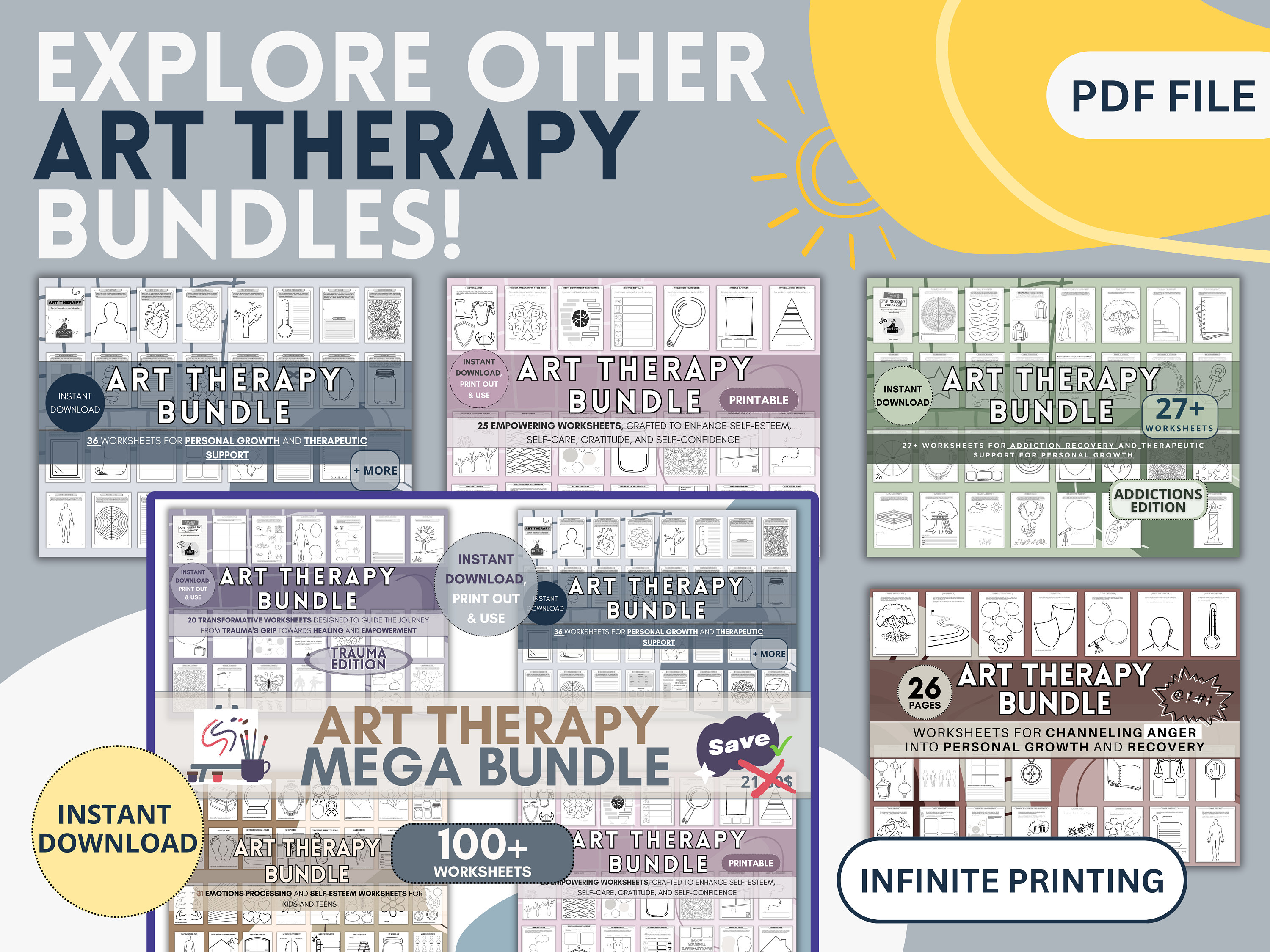 Art Therapy Worksheet Bundle for Inner Child Healing CBT Therapy ...