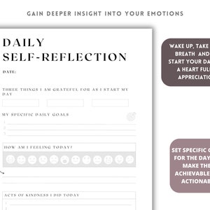 Daily Self Reflection Journal Mood Tracker Printable Gratitude Diary ...