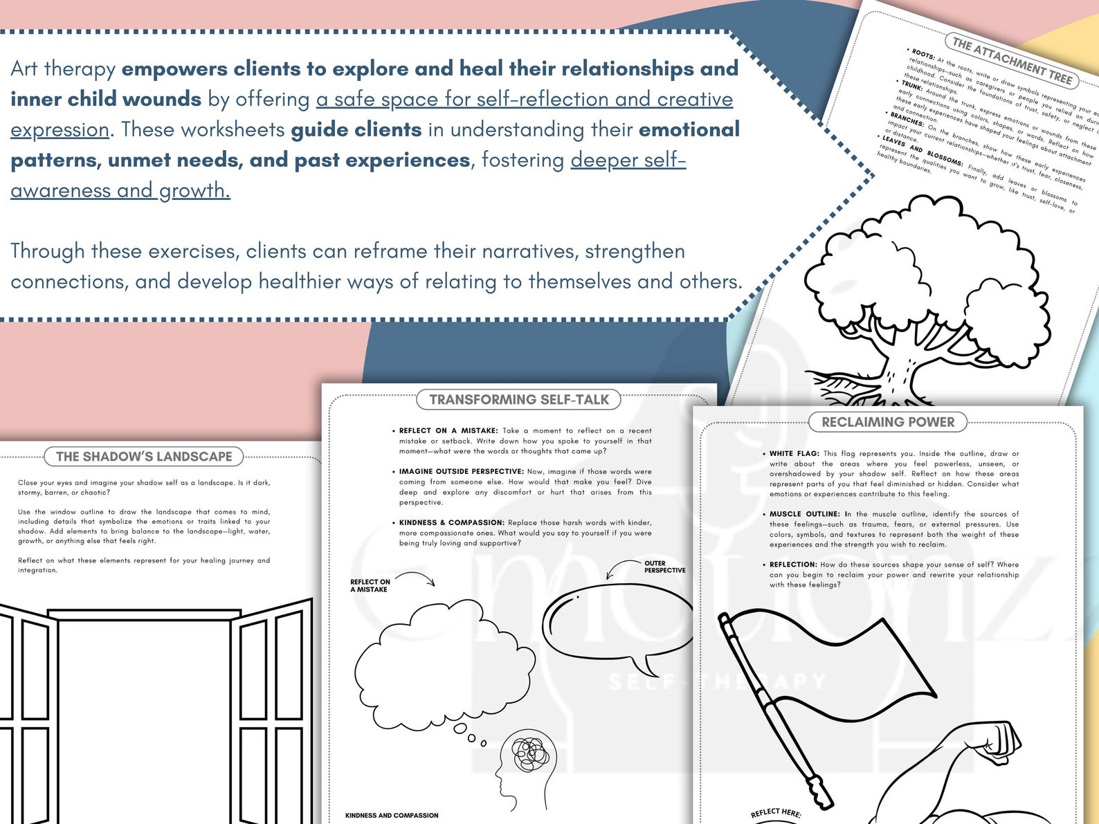 Art Therapy Worksheet Bundle for CBT Therapy Counseling Group Therapy ...