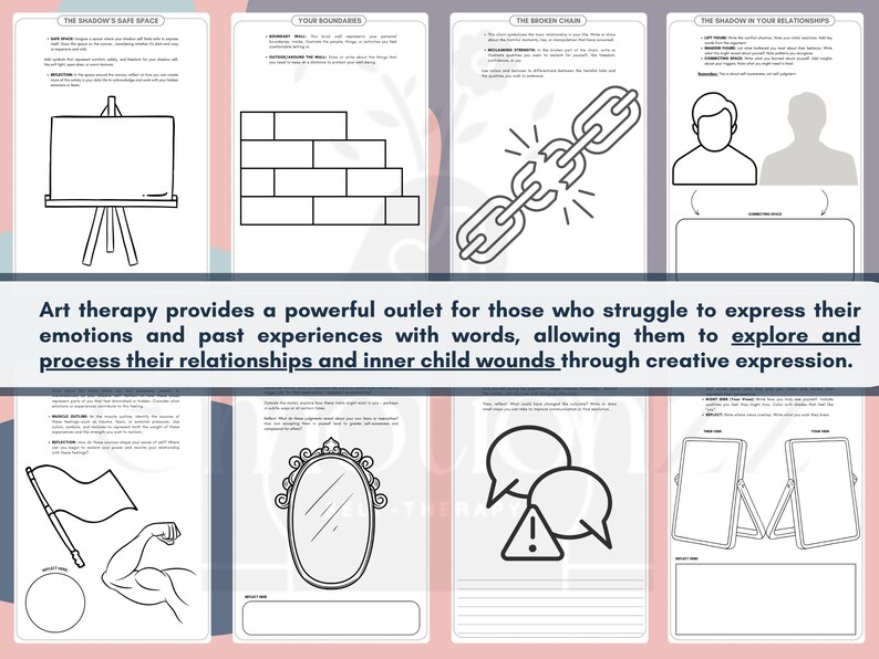 Art Therapy Worksheet Bundle for CBT Therapy Counseling Group Therapy ...