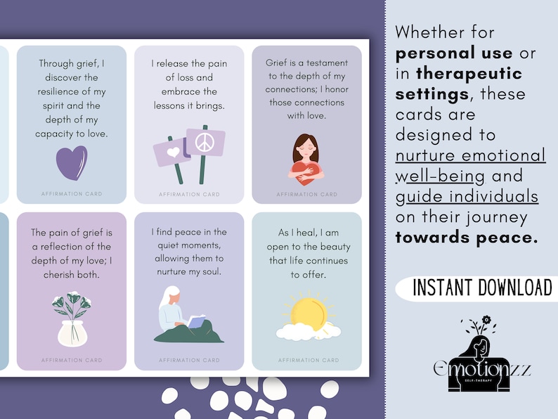 Grief Affirmation Cards, CBT Therapy Printable Tool, Emotional Support ...
