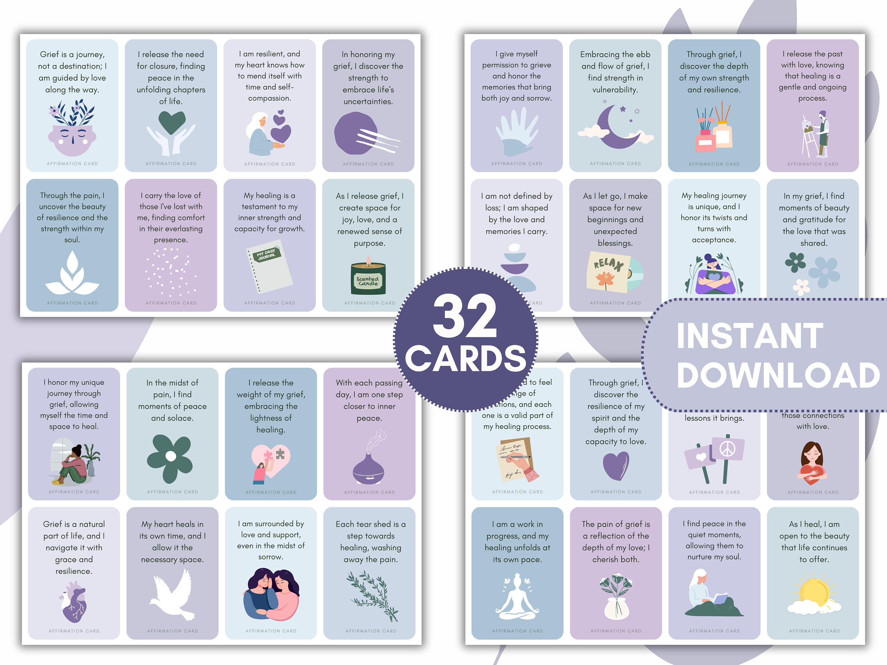 Grief Affirmation Cards, CBT Therapy Printable Tool, Emotional Support ...