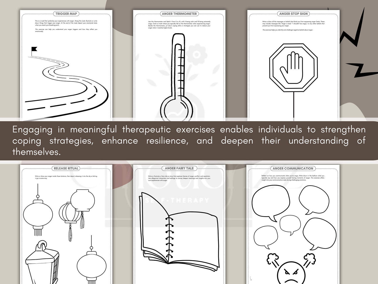Art Therapy Worksheet Bundle, CBT Counseling Tools for Anger Management ...