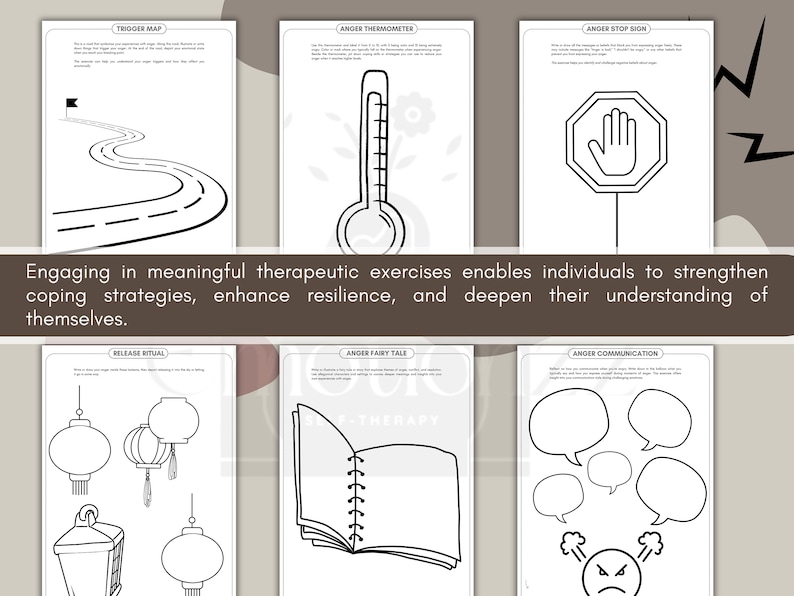 Art Therapy Worksheet Bundle, CBT Counseling Tools for Anger Management ...