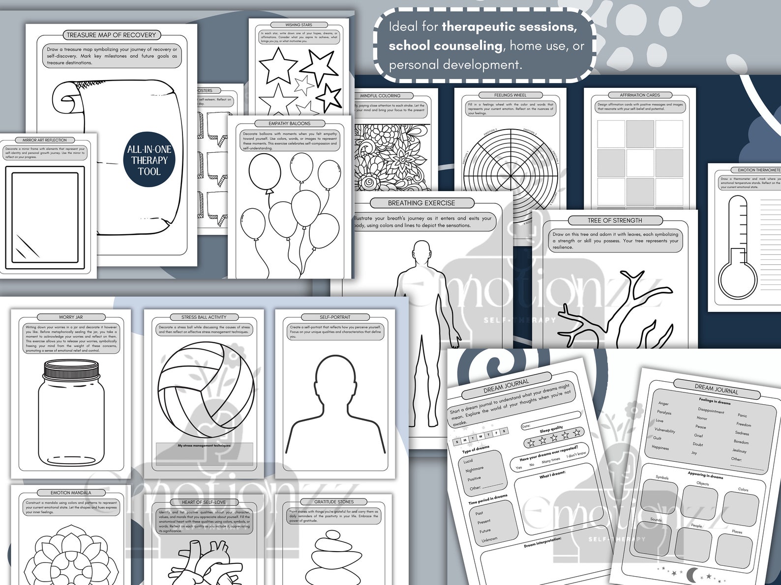 Art Therapy Bundle, Printable CBT Counseling Tools, Group Therapy ...