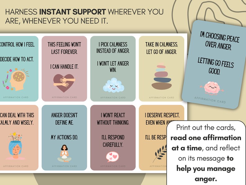 Daily Affirmation Cards for Anger Management, Mindfulness Deck ...