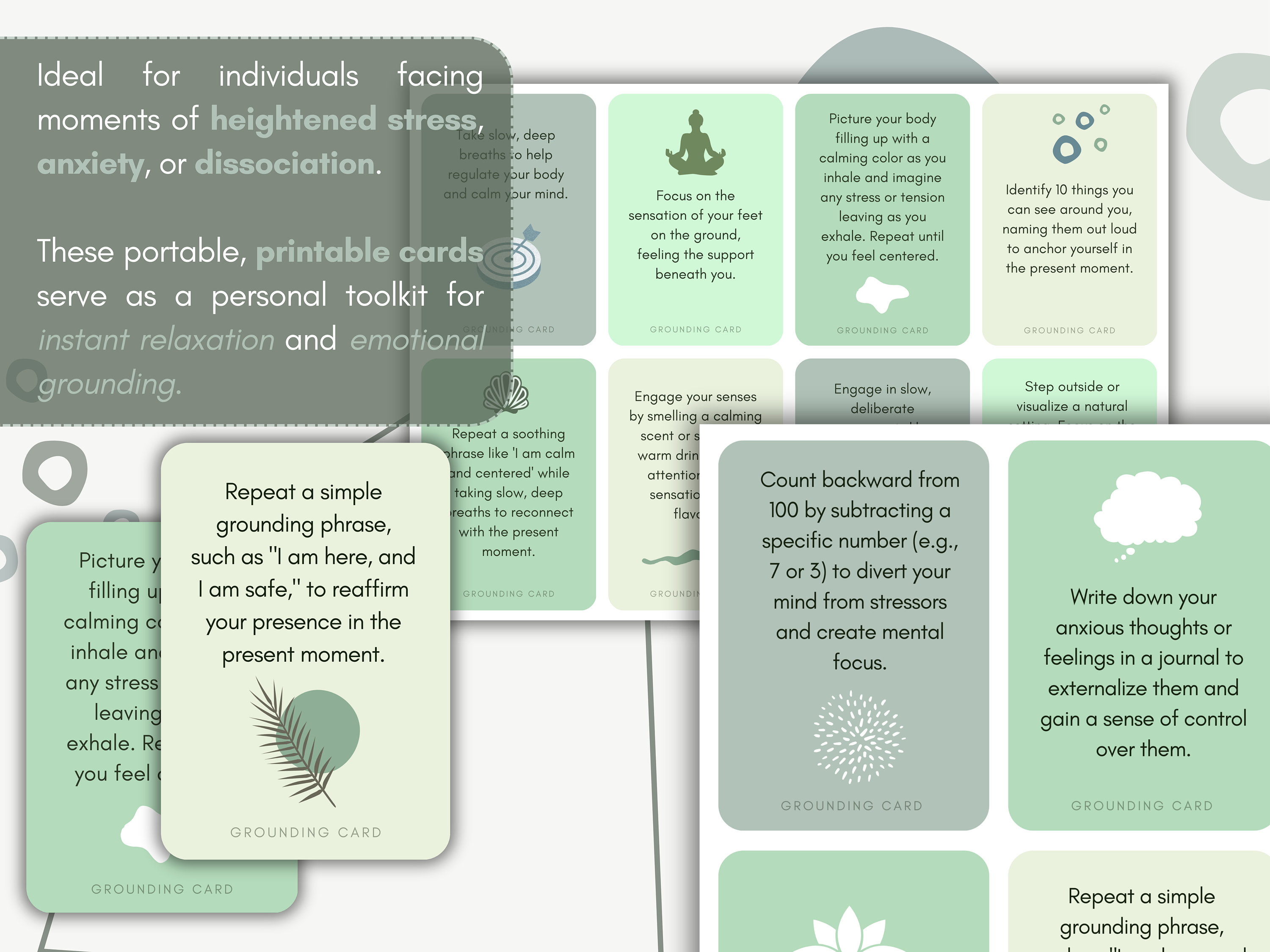 Anxiety Affirmations Coping Skill Cards, Mindfulness and Grounding ...