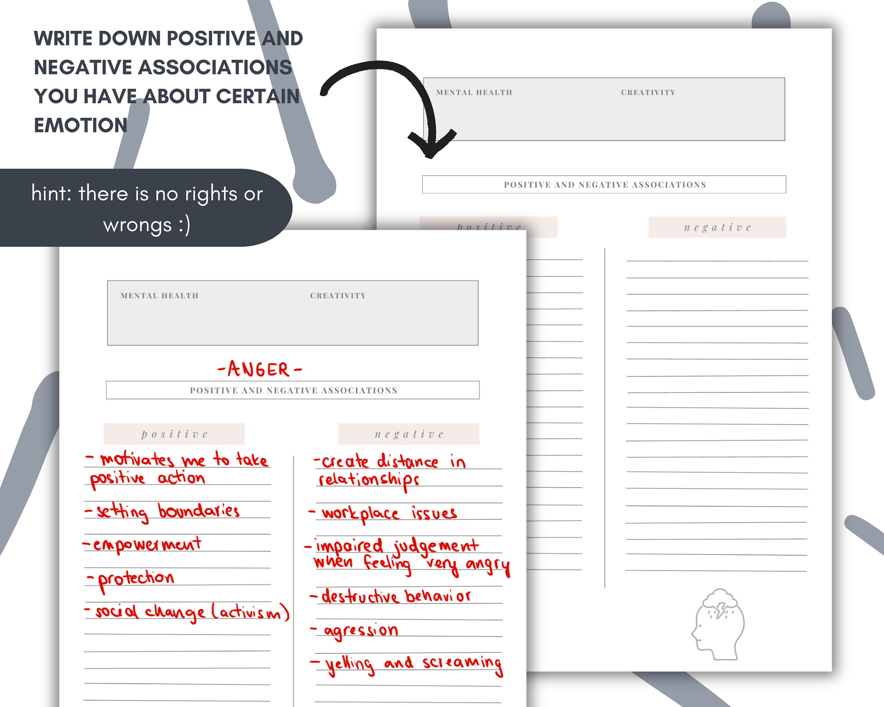 Therapy Worksheet Mental Health Tool, Self Help Resource for Emotional ...