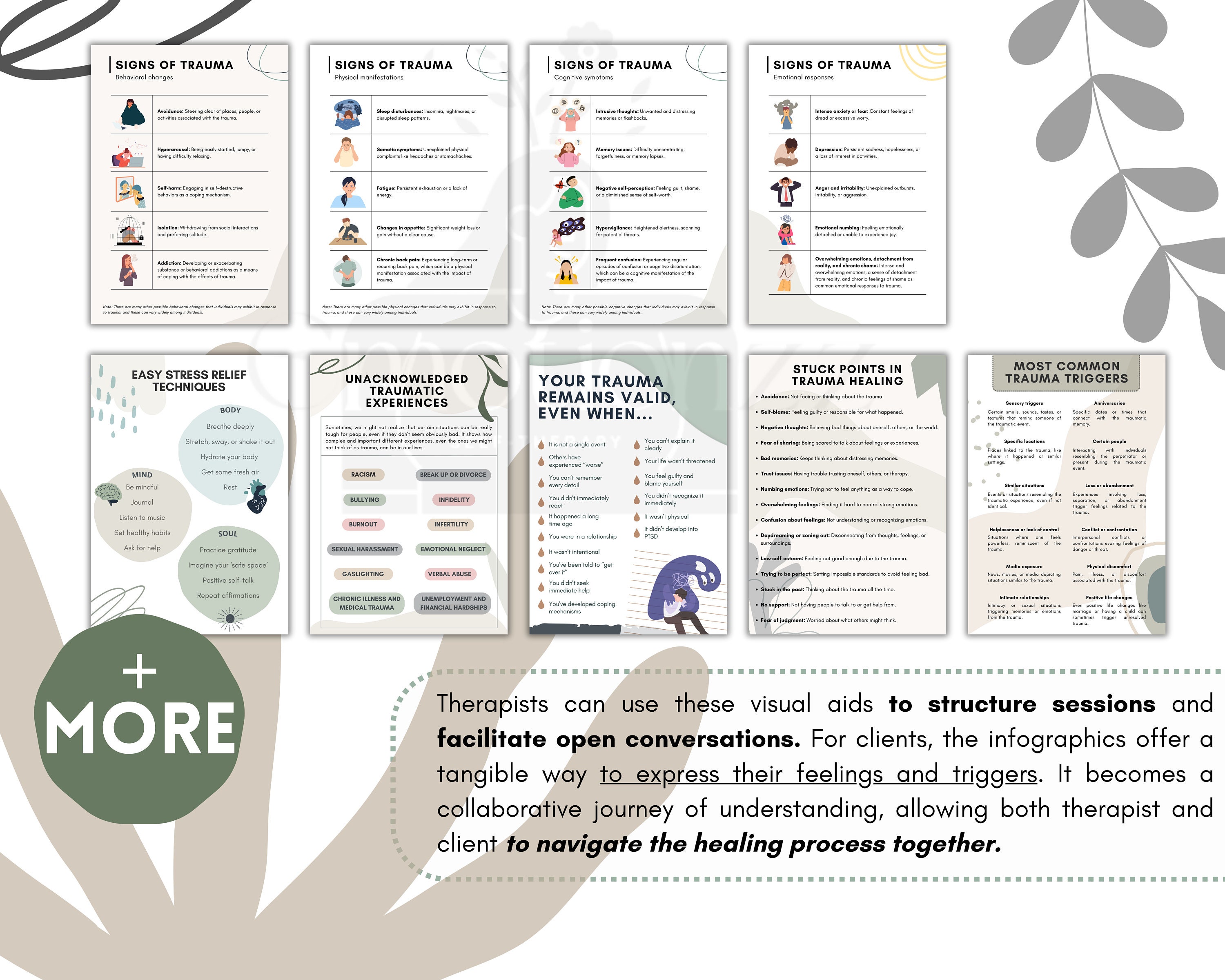 Trauma Healing Bundle, Printable Art Therapy Worksheets, CBT ...