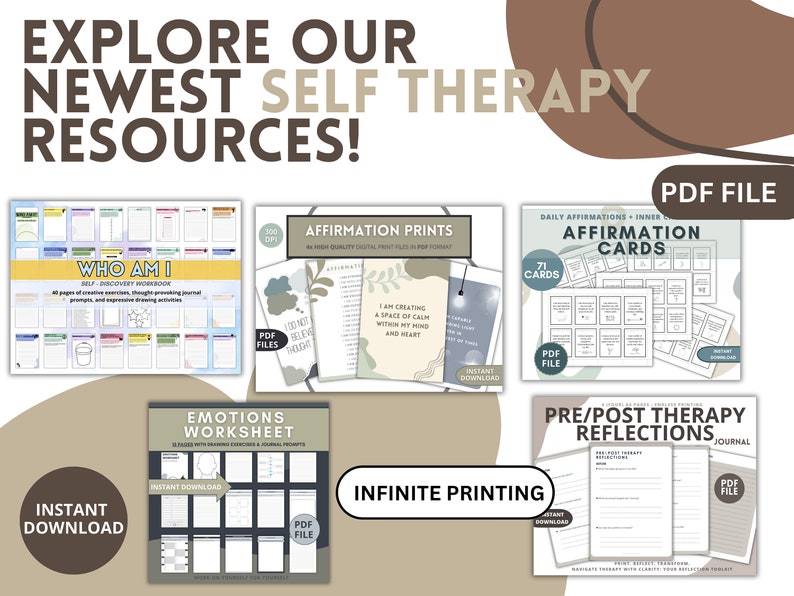 Printable Art Therapy Bundle, Emotional Regulation Worksheets, CBT Tool ...