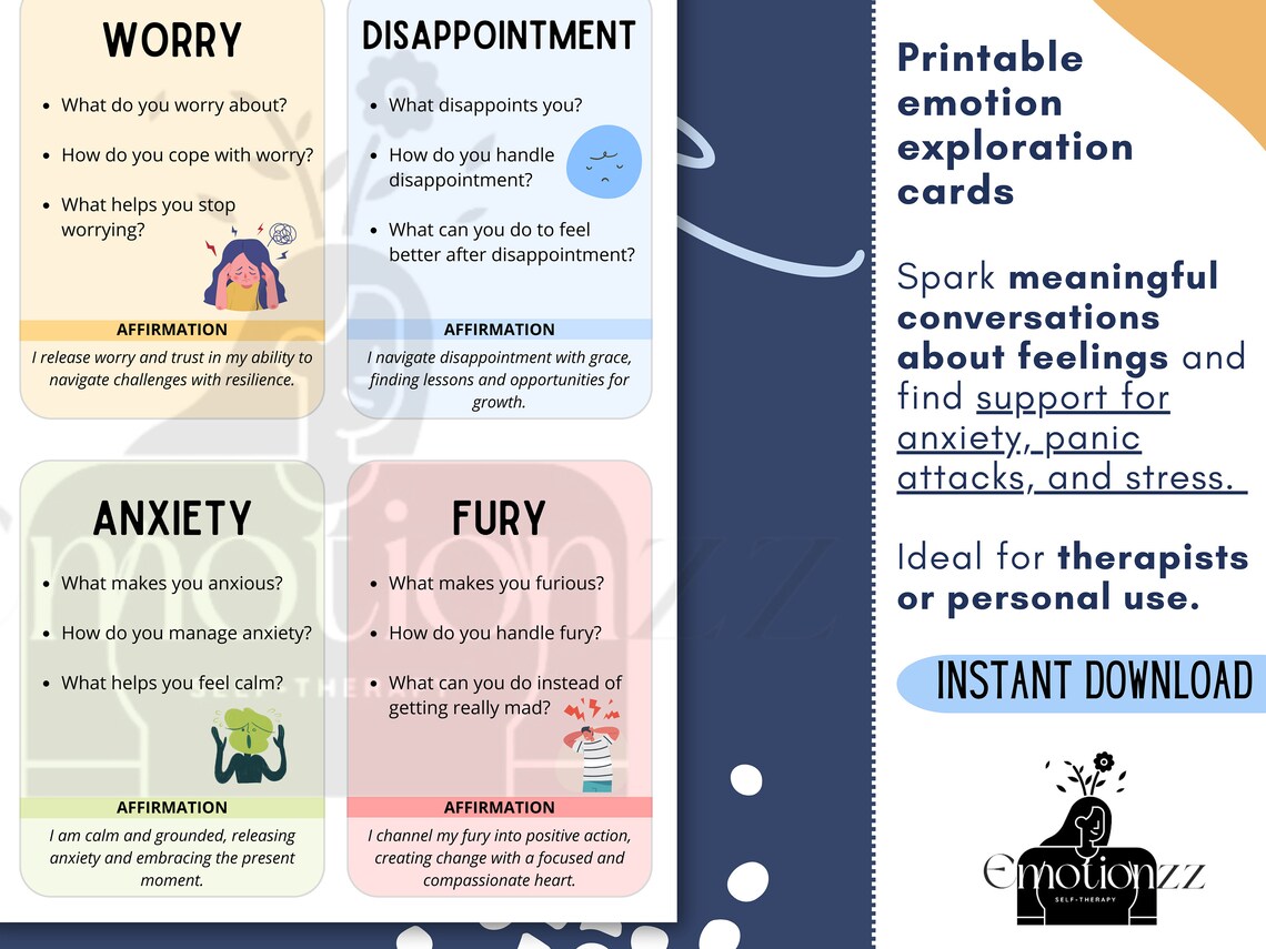 Mental Health Tool, Printable Emotion Exploration Cards, Therapy ...