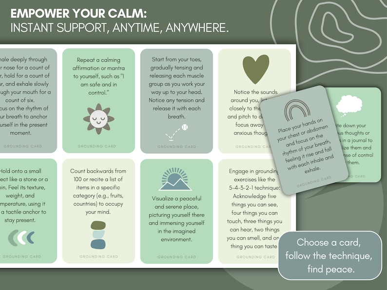 Anxiety Affirmations Coping Skill Cards, Mindfulness and Grounding ...
