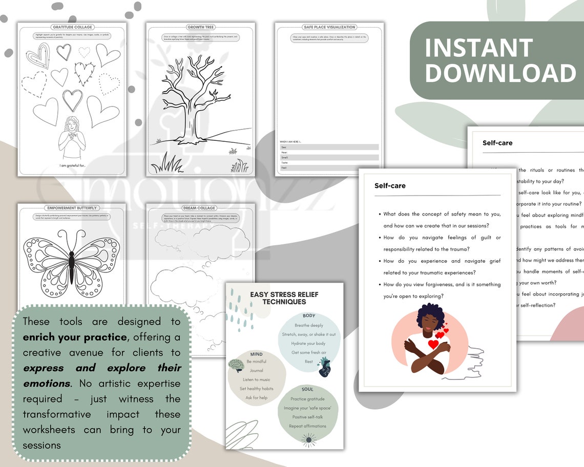 Trauma Healing Bundle, Printable Art Therapy Worksheets, CBT ...
