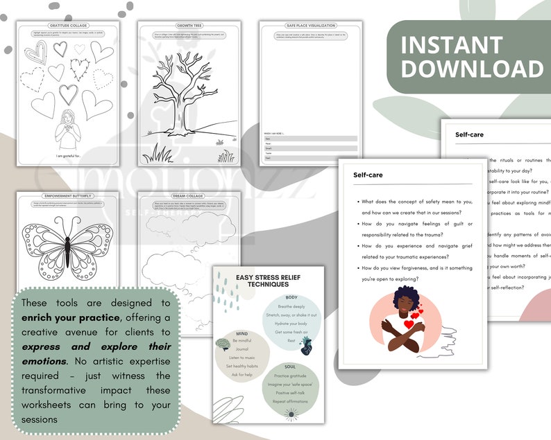Trauma Therapy Worksheets, Art Therapy Bundle, DBT Coping Skills (PDF ...