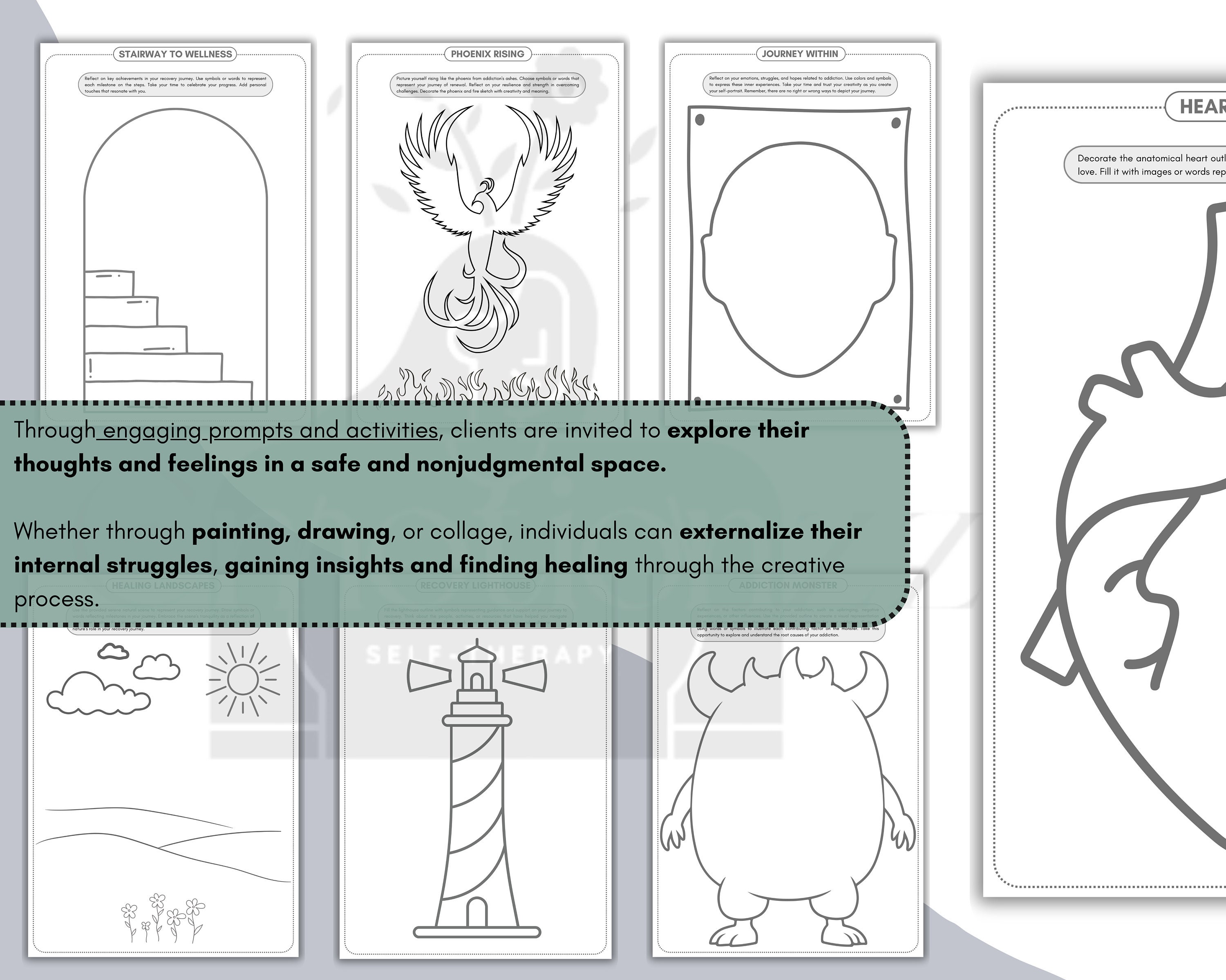 Art Therapy Bundle for Addiction Recovery, Counseling Tools, Mental ...