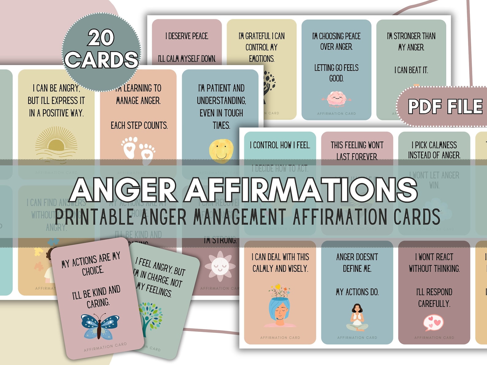 Daily Affirmation Cards for Anger Management, Mindfulness Deck ...
