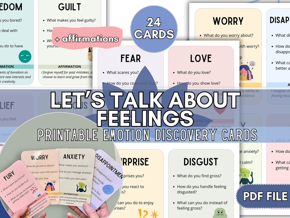Mental Health Tool, Printable Emotion Exploration Cards, Therapy ...
