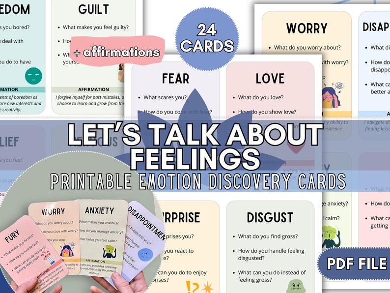Mental Health Tool, Printable Emotion Exploration Cards, Therapy ...