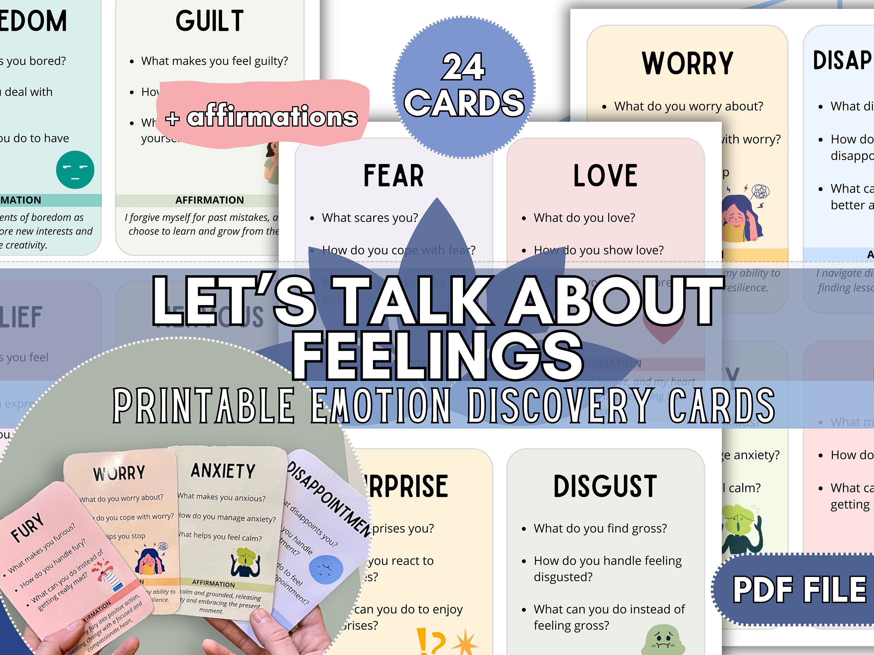 Mental Health Tool, Printable Emotion Exploration Cards, Therapy ...