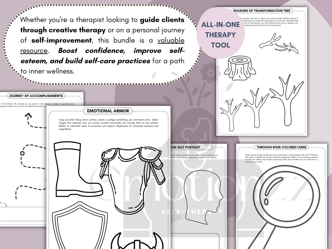 Printable Art Therapy Bundle, Emotional Regulation Worksheets, CBT Tool ...