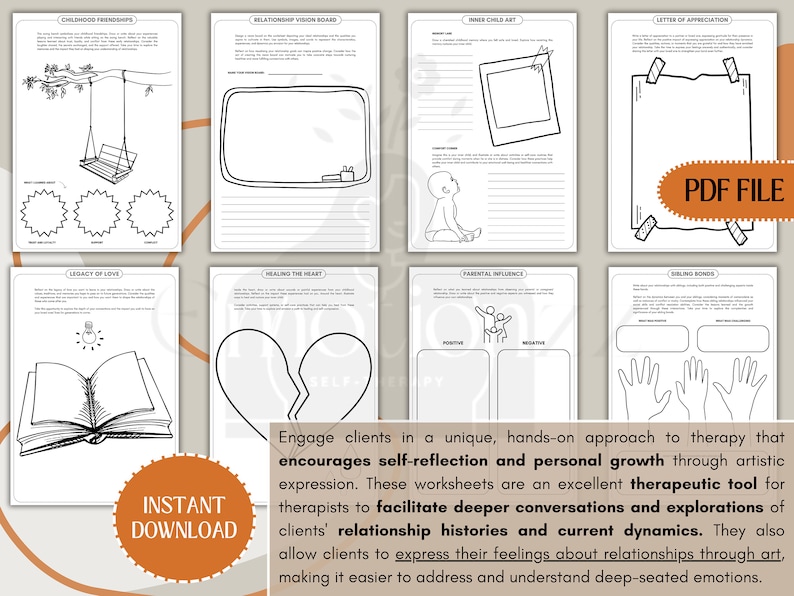Relationships Art Therapy Worksheet Bundle (PDF) - Etsy