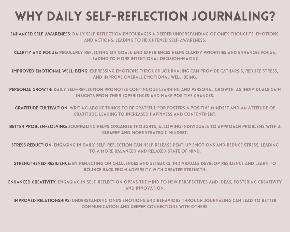 Daily Self Reflection Journal Mood Tracker Printable Gratitude Diary ...