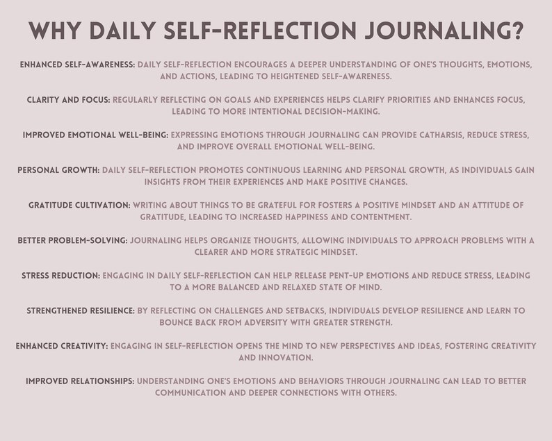 Daily Self Reflection Journal Mood Tracker Printable Gratitude Diary ...