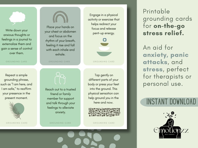 Anxiety Affirmations Coping Skill Cards, Mindfulness and Grounding ...