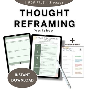 Thought Reframed Worksheet Therapy Resource Mental Health Tool ...