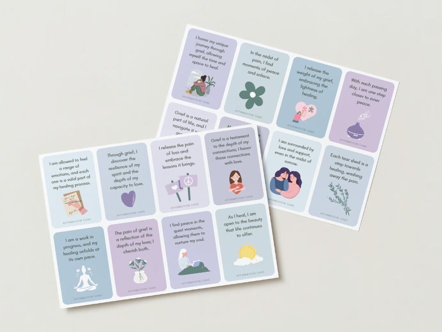Grief Affirmation Cards, CBT Therapy Printable Tool, Emotional Support ...