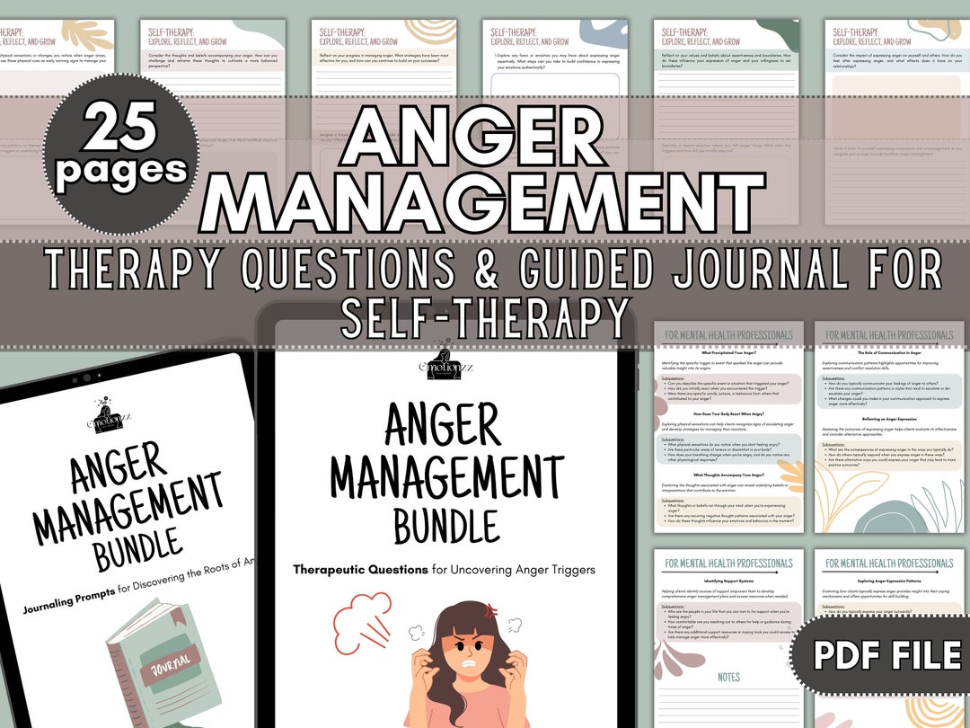 Anger Therapy Printables, Guided Journal Prompts, CBT Therapy Questions ...