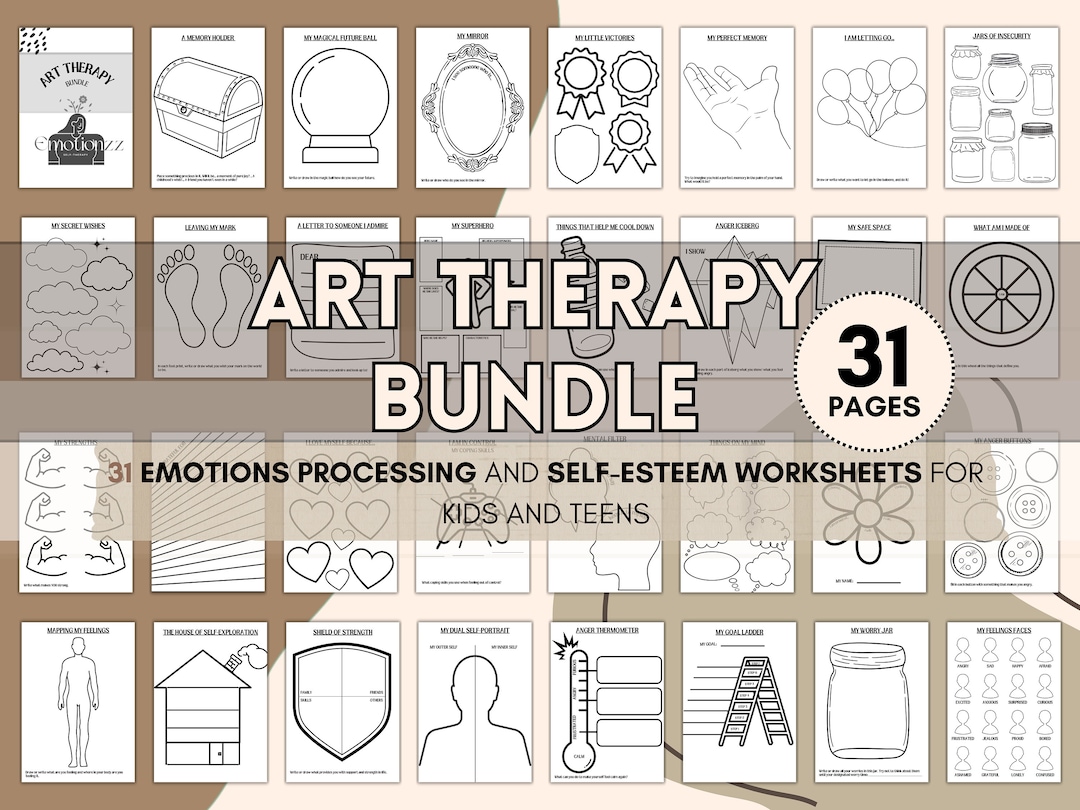 Printable Art Therapy Bundle, Emotional Regulation Worksheets, CBT Tool ...