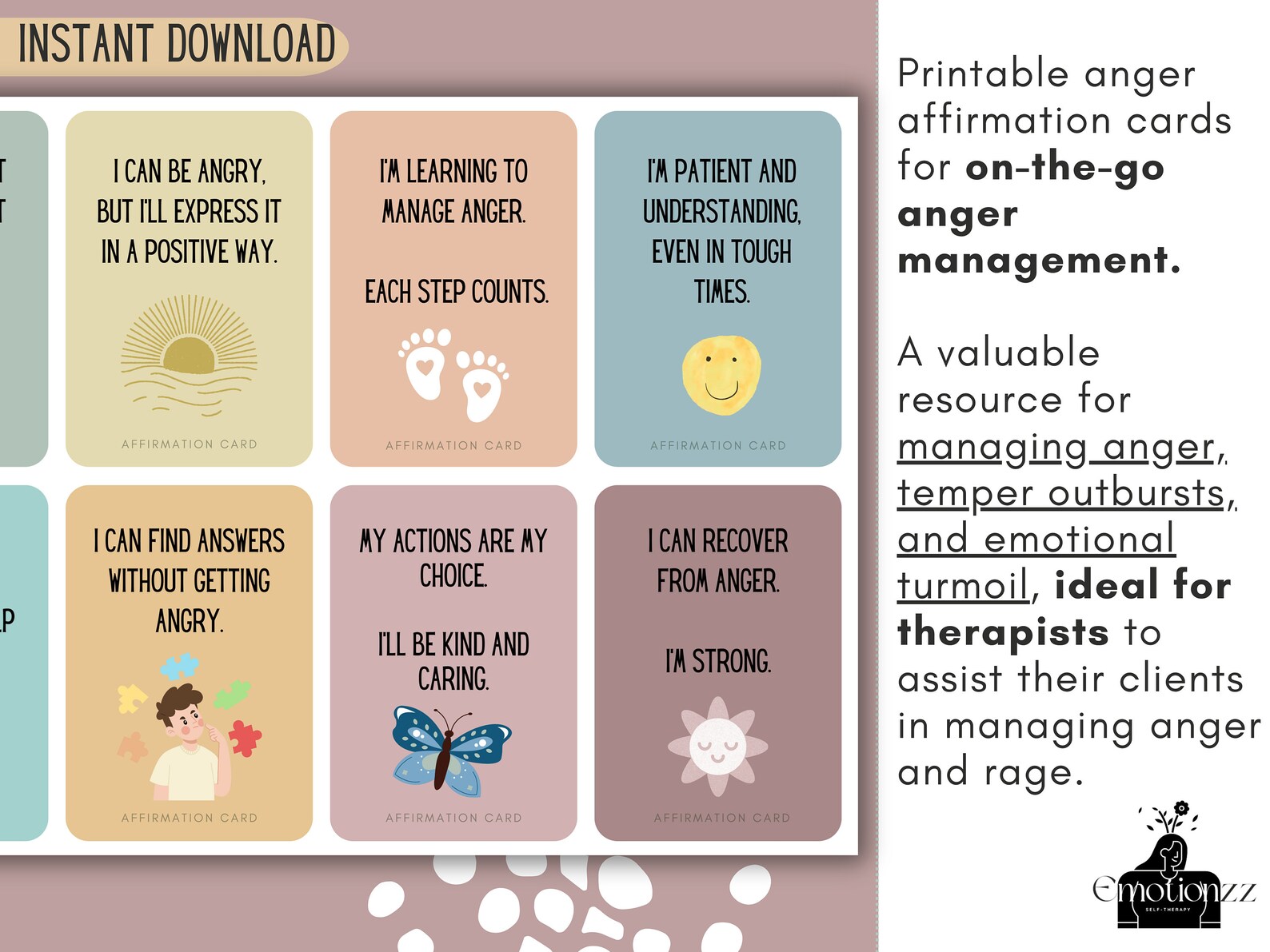 Daily Affirmation Cards for Anger Management, Mindfulness Deck ...