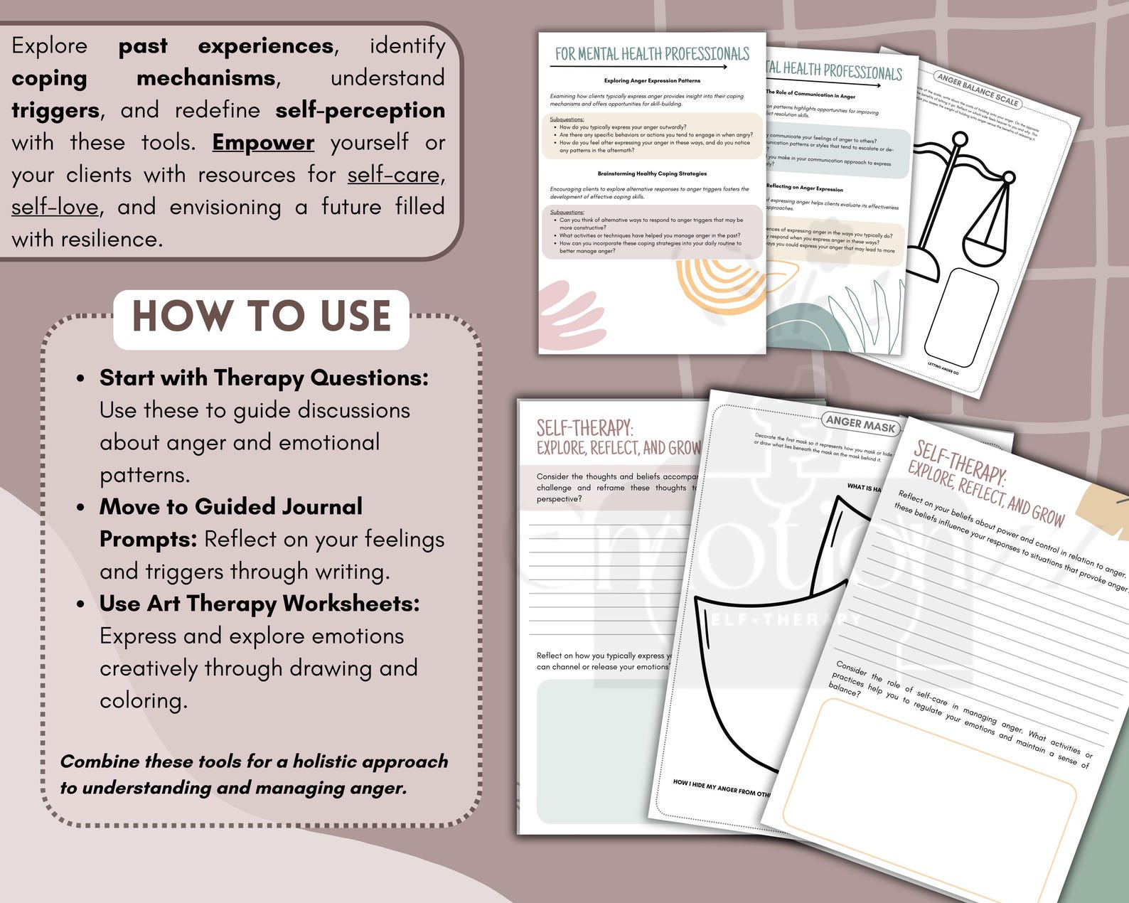 Therapy Printables for Anger Release, Art Therapy Worksheets, CBT ...
