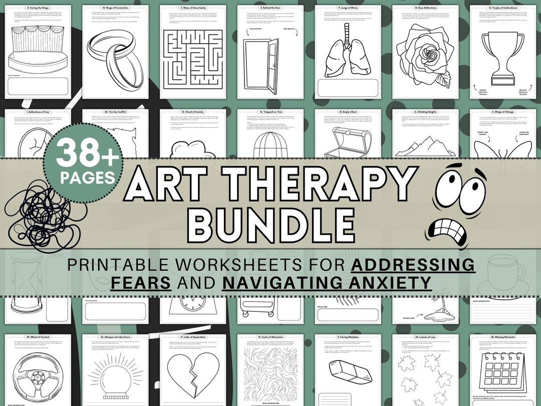 Printable Art Therapy Bundle for Fear and Anxiety Management Counseling ...