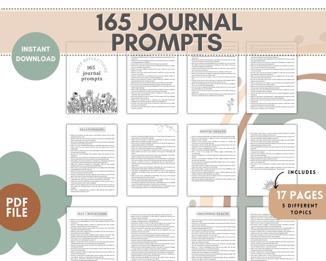 165 Journal Prompts for Self Reflection, Inner Child (PDF) - Etsy