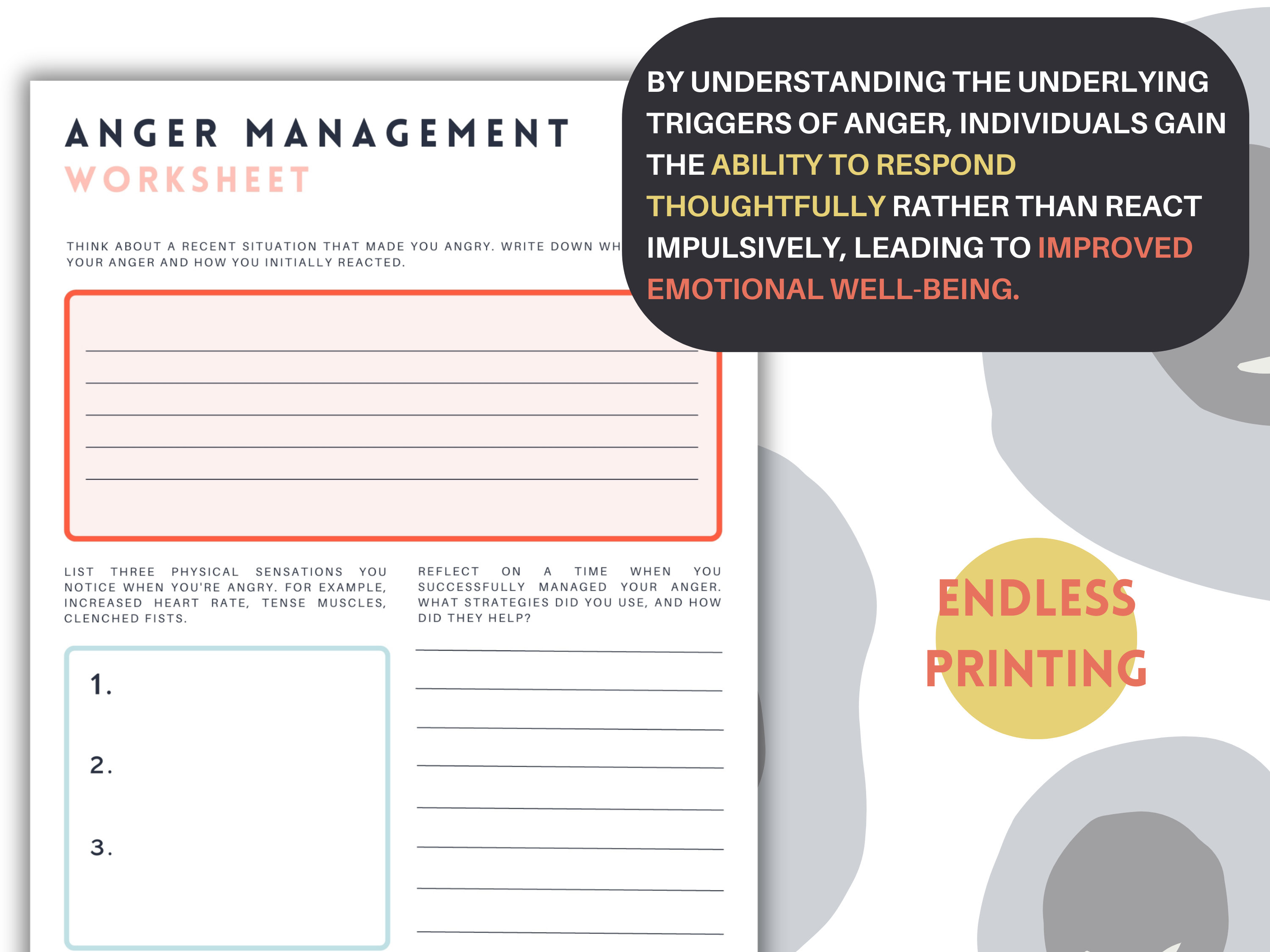 Anger Management Worksheet for Teens CBT Therapy Resource Mental Health ...