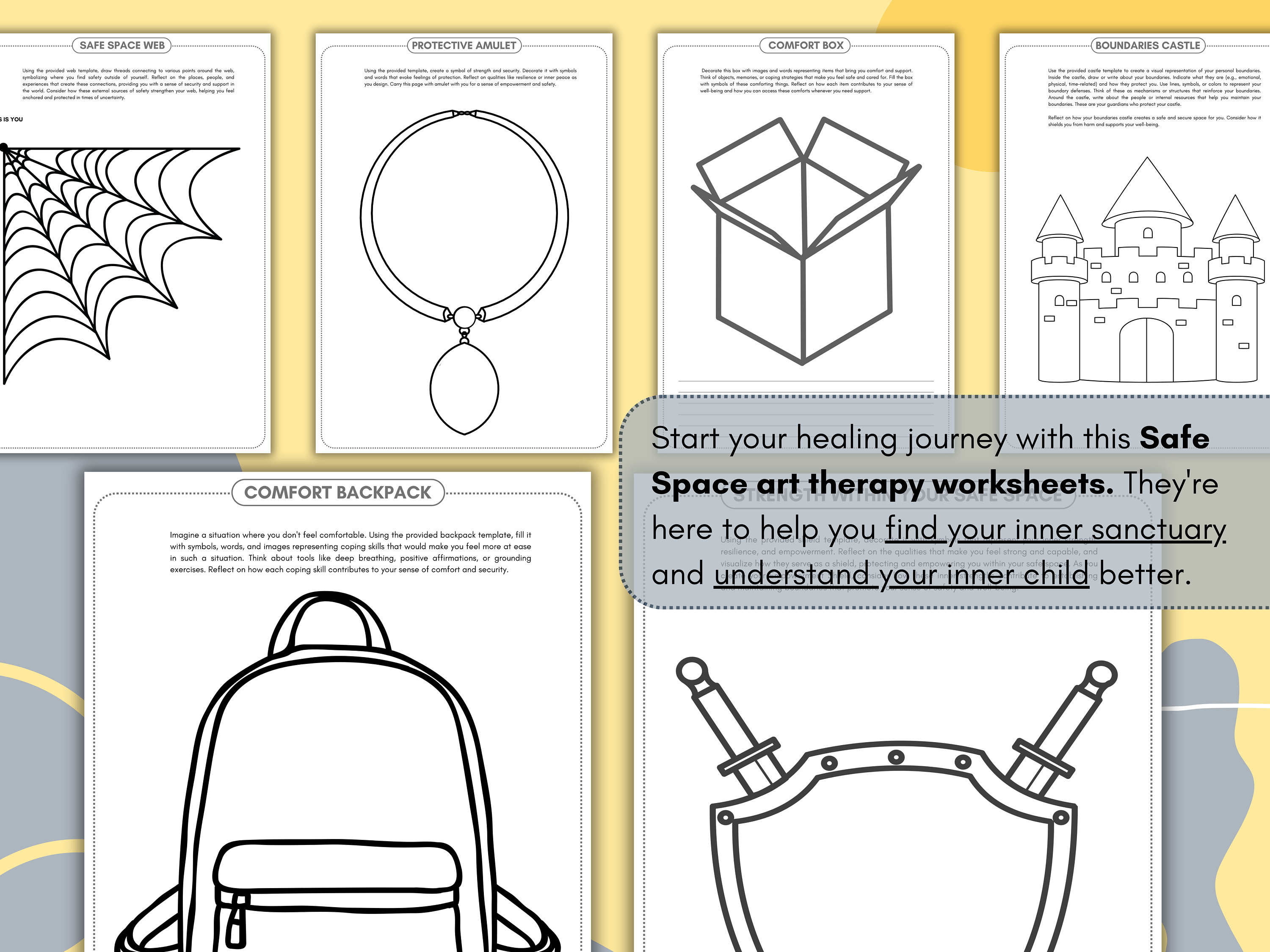Art Therapy Worksheet Bundle for Inner Child Healing CBT Therapy ...