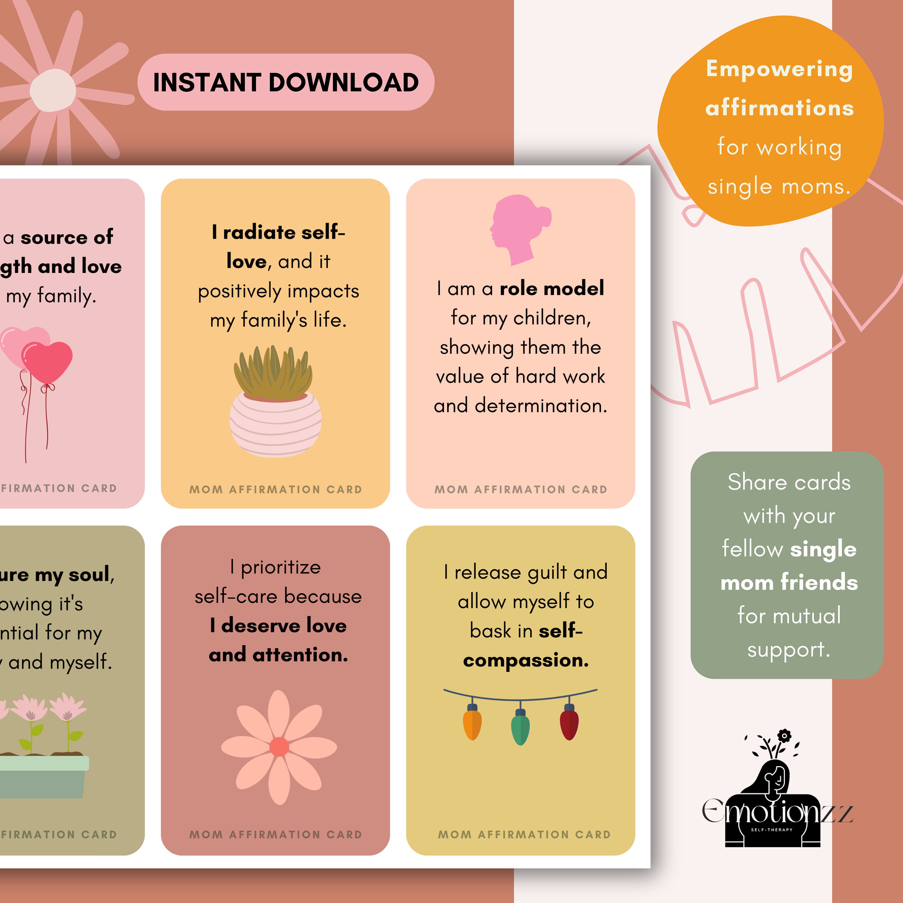Single Mom Affirmation Cards: 40 Printable Flashcards (PDF) - Etsy