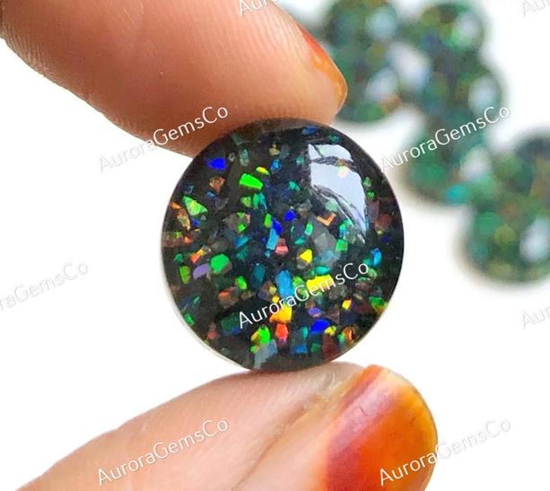 Black Opal Cabochon, Highest Quality Black Aurora Opal Round Shape ...