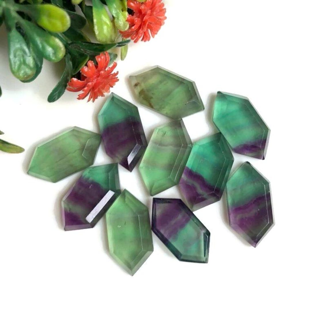 Fluorite 10x20mm Hexagon Shape Gemstone, 10 Pieces Lot Step Cut Natural ...
