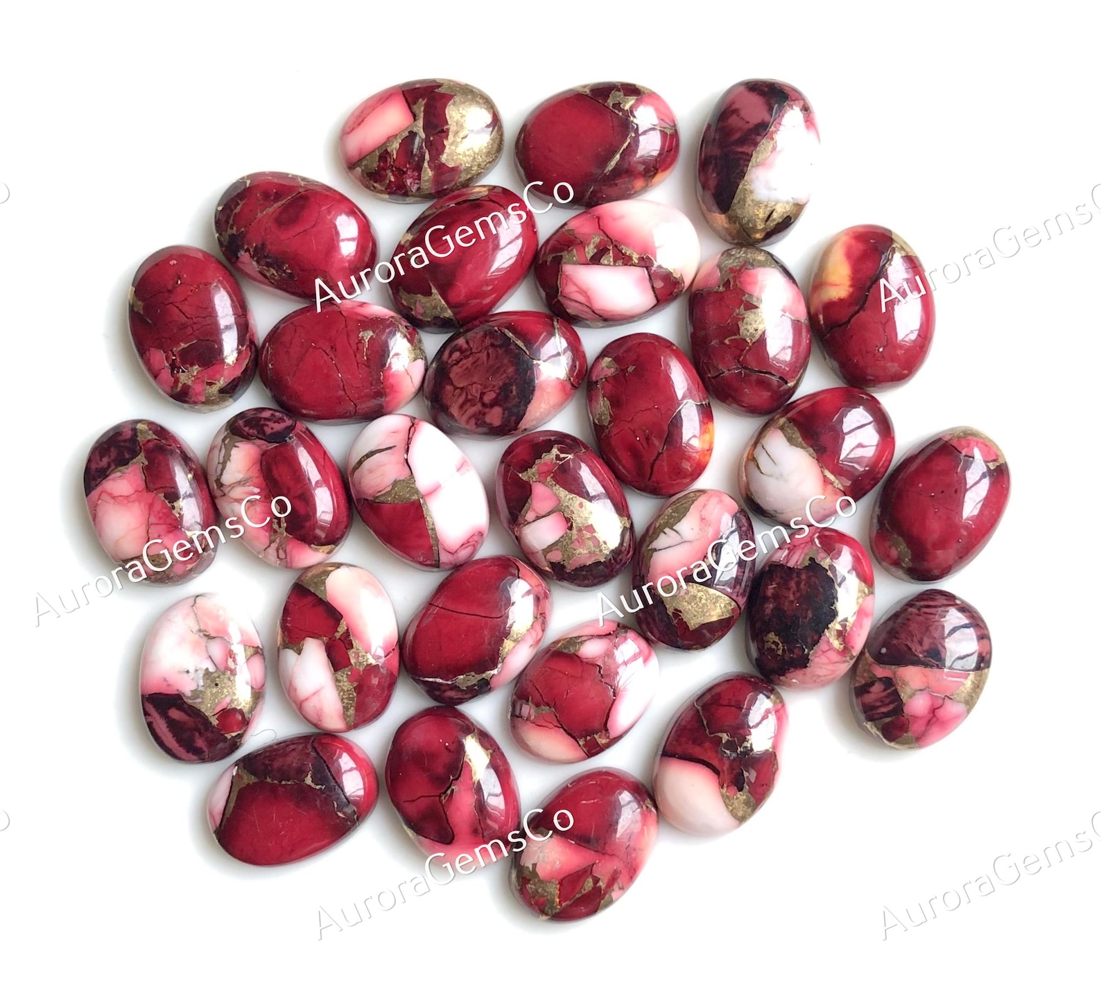 Kingman Red Rose Dahlia Mohave Copper Turquoise Oval Cabochon Lot ...