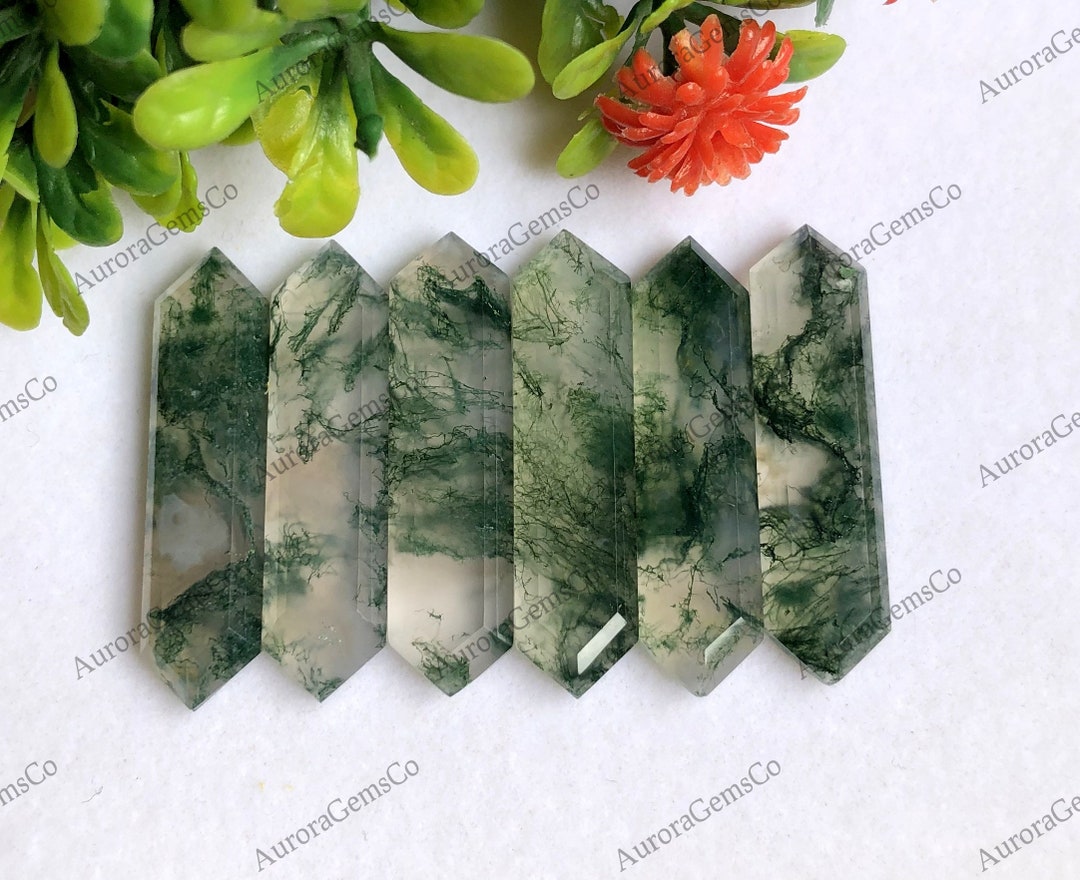 Moss Agate Hexagon Shape Gemstone, Calibrated 8x30mm Hexagon Shape Step ...